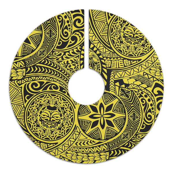 Polynesian Hawaiian Style Tribal Tattoo Yellow Tree Skirt