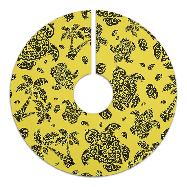 Polynesian Turtle Palm And Sea Pebbles Yellow Tree Skirt