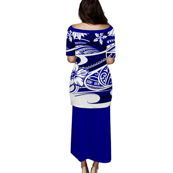 Polynesian Tribal Puletasi Dress Blue LT6