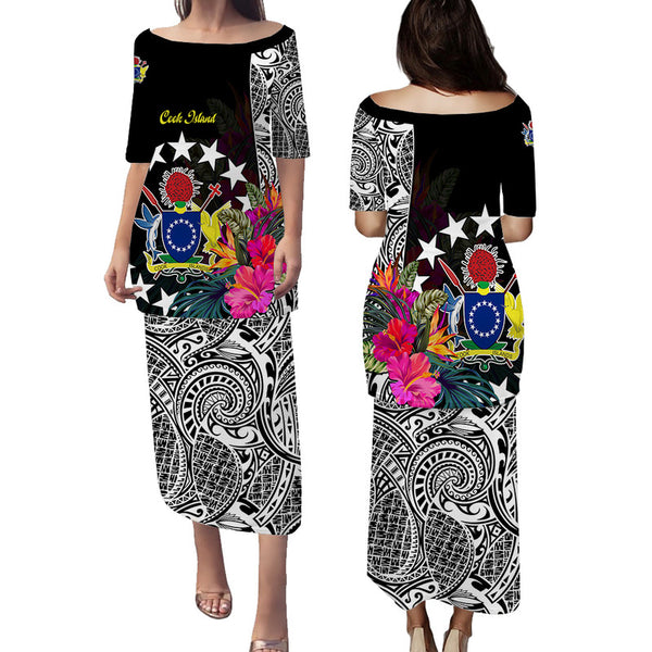 Cook Island Puletasi Dress Tribal Polynesian and Tropical Flowers LT9