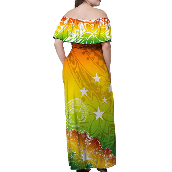 Samoa Off Shoulder Long Dress Hibiscus Ombre Style - Reggae Color LT7