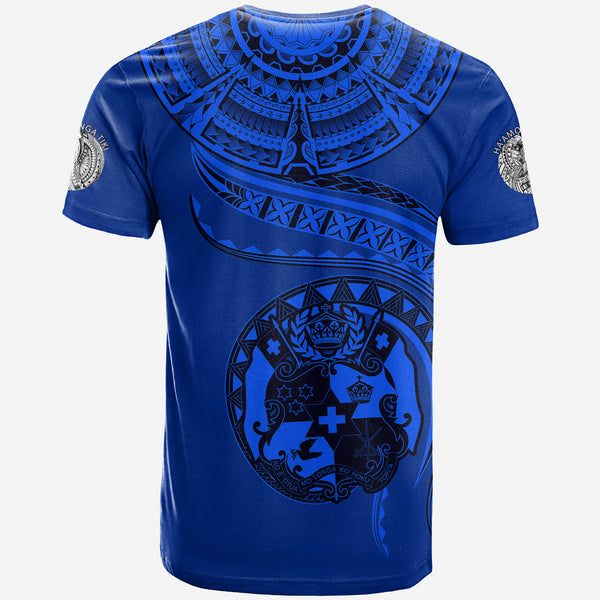 Tonga Polynesian T Shirt Tonga Waves Mix Logo Blue Black LT13