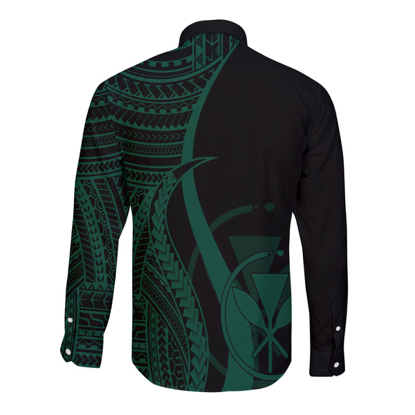 Hawaii Long Sleeves Button Shirts - Green Polynesian Tentacle Tribal ...