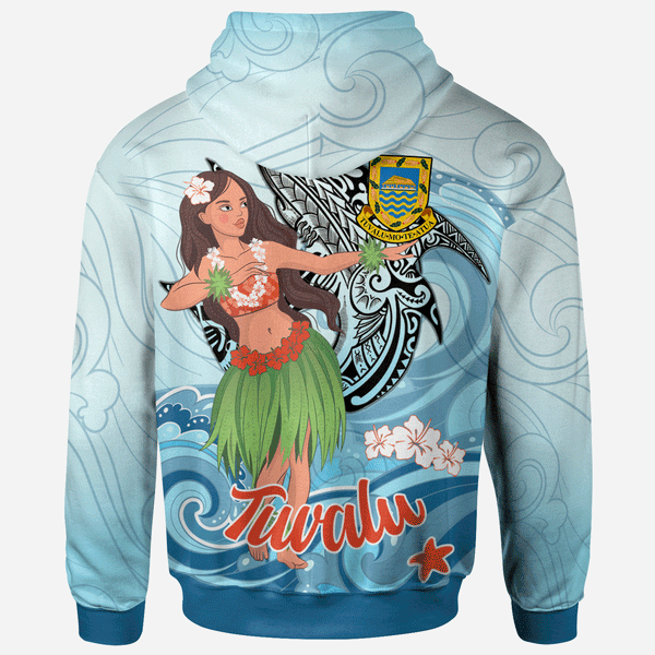 Tuvalu Zip Hoodie Polynesian Girls With Shark