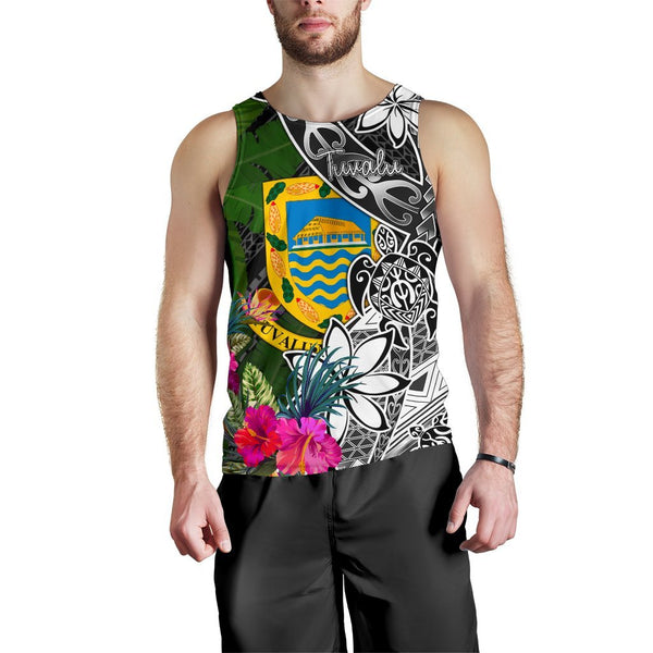Tuvalu Men Tank Top - Turtle Plumeria Banana Leaf