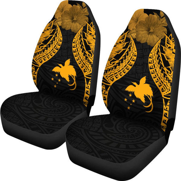 Papua New Guinea Polynesian Car Seat Covers Pride Seal And Hibiscus Gold