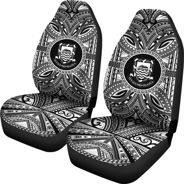 Tuvalu Car Seat Cover - Tuvalu Coat Of Arms Polynesian White Black