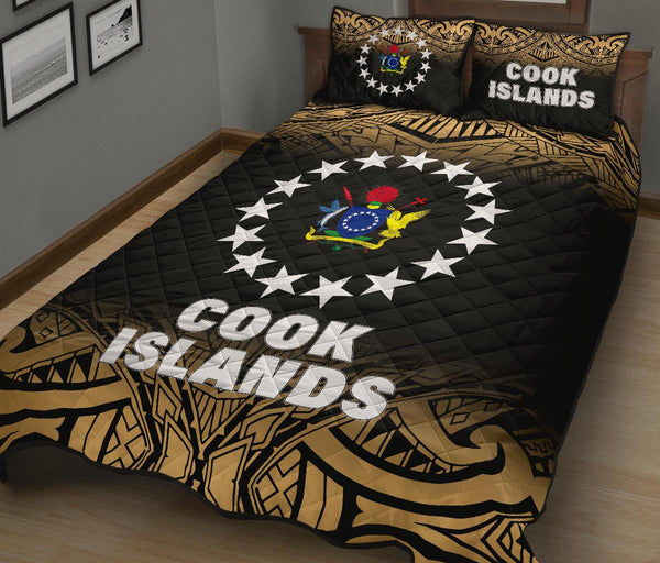 Cook Islands Quilt Bed Set - Cook Islands Flag Coat Of Arms Polynesian ...