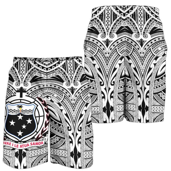 Samoa Men's Short - Samoa Coat Of Arms, Polynesian Tattoo White And Black
