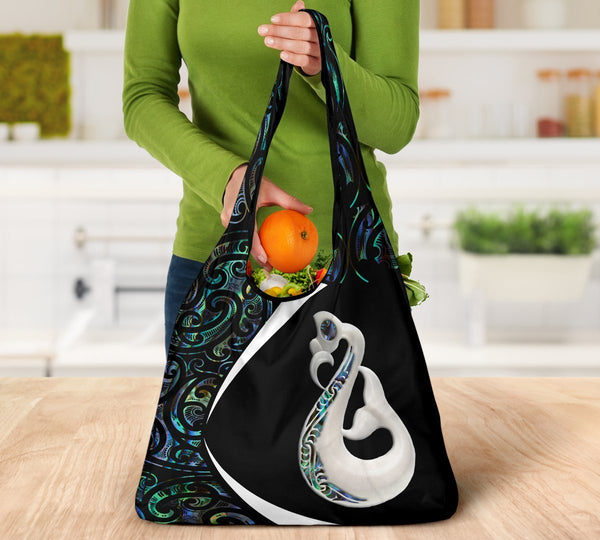 Maori Paua Shell Manaia Grocery Bag 3 - Pack, Circle Style