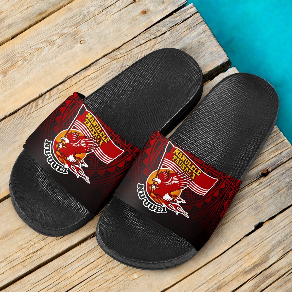 American Samoa Slide Sandals - Manulele Tausala Nuuuli (Ver 2) Black