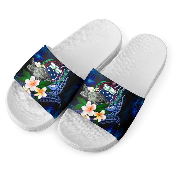 Samoa Polynesian Slide Sandals - Turtle With Plumeria Flowers