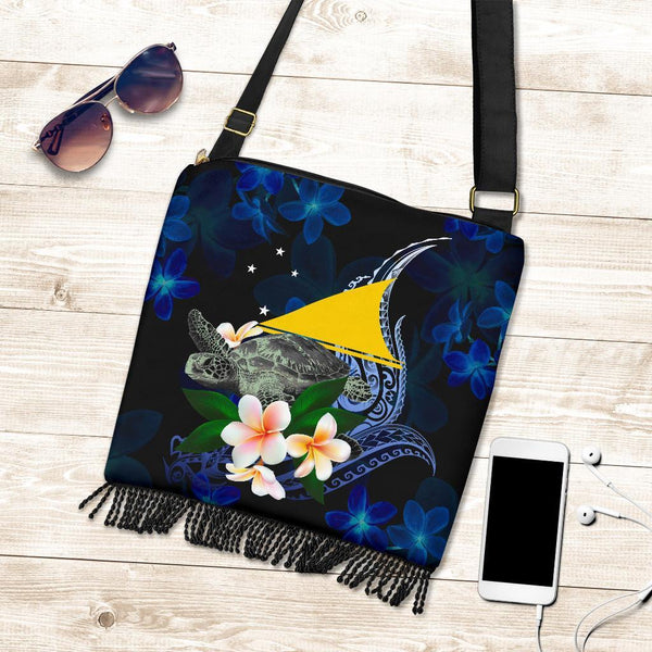Tokelau Polynesian Boho Handbag - Turtle With Plumeria Flowers