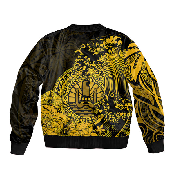Polynesian Tahiti Island Sleeve Zip Bomber Jacket The Wave of Water ...