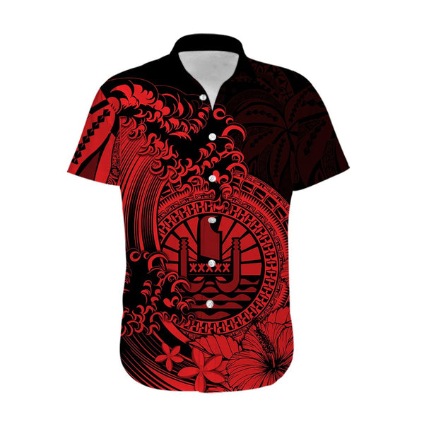 Polynesian Tahiti Island Hawaiian Shirt The Wave of Water - Red LT9