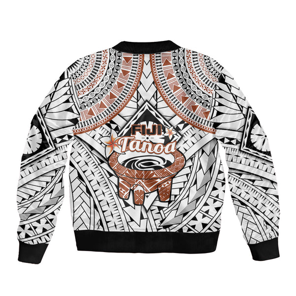 Fiji Tanoa Sleeve Zip Bomber Jacket Kava Bowl Fijian Tapa Brown Pattern ...