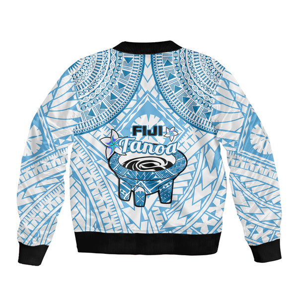 Fiji Tanoa Bomber Jacket Kava Bowl Fijian Tapa Blue Pattern LT14