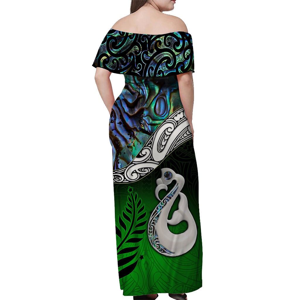 New Zealand Maori Off Shoulder Long Dress - Manaia Paua Shell Glitter ...